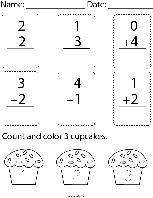Preschool Simple Addition Math Worksheet - Twisty Noodle Preschool Simple Addition Math Worksheet - Twisty Noodle